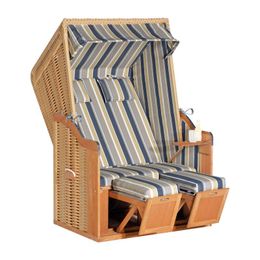 SonnenPartner SunnySmart Garten-Strandkorb Rustikal 50 plus 2-Sitzer beige/blau mit Kissen