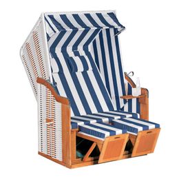 SonnenPartner - SunnySmart Garten-Strandkorb Rustikal 50 plus 2-Sitzer weiß/blau mit Kissen