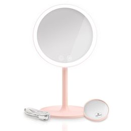 Kosmetikspiegel mit beleuchtung Wiederaufladbarer Schminkspiegel, led Kosmetikspiegel mit 3 Lichtfarben, 1/3x Vergrößerung, 90°Schwenkbar,