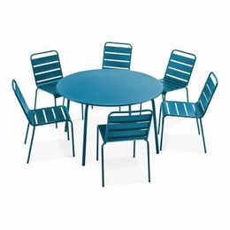 Runder Gartentisch und 6 Metallstühle Pazifisch blau - Pazifisch blau