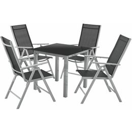 Aluminium Gartengarnitur Milano - Gartenmöbel Set mit Tisch und 4 Stühlen – Silber-Grau mit schwarzer Kunstfaser - Alu Sitzgruppe Balkonmöbel - Juskys