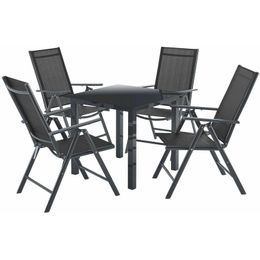 Aluminium Gartengarnitur Milano - Gartenmöbel Set mit Tisch und 4 Stühlen – Dunkel-Grau mit schwarzer Kunstfaser - Alu Sitzgruppe Balkonmöbel - Juskys