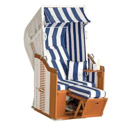 SonnenPartner - SunnySmart Garten-Strandkorb Rustikal 250 plus 1-Sitzer weiß/blau mit Kissen