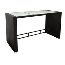 DEGAMO Bartisch DAVOS 185x80x110cm, Geflecht schwarz, Tischplatte Glas