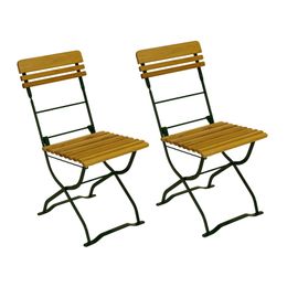 DEGAMO Biergarten - Garnitur MÜNCHEN 3-teilig (2x Stuhl, 1x Tisch 70x70cm), Flachstahl grün + Robinie