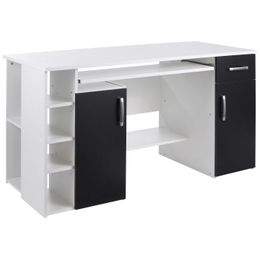 VOGL Möbelfabrik Schreibtisch Tim, mit 5 Fächern und Tastaturauszug, Made in Germany, schwarz|weiß