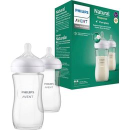 Philips Avent Babyflasche Natural Response SCY933/02, 2 Stück, 240ml, Glas, ab dem 1. Monat, weiß