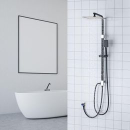 Auralum 2 Funktionen Edelstahl Duschsystem ohne Wasserhahn schwarz mit Regendusche 25x25 cm, inkl. Handbrause, Regenbrause, verstellbarer Duschstange,