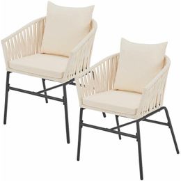 Rope Stühle 2er Set - Gartenstühle mit Seilgeflecht & Polster - wetterfester & bis 160 kg belastbar - Stahl mit Pulverbeschichtung - Beige - Juskys