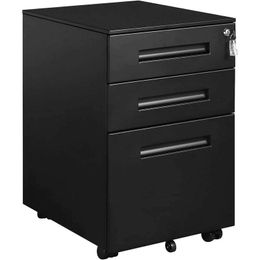 Rollcontainer Büroschrank mit 3 Schubladen schwarz - schwarz - WOLTU