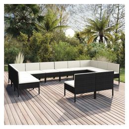 furnicato Garten-Essgruppe 12-tlg. Garten-Lounge-Set mit Auflagen Poly Rattan Schwarz
