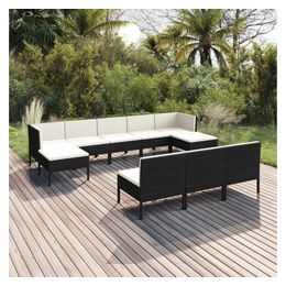 furnicato Garten-Essgruppe 10-tlg. Garten-Lounge-Set mit Auflagen Poly Rattan Schwarz