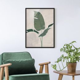 Bild mit Rahmen Palmenblatt - gerahmte Wandbilder Print Botanik Tropical Kunstdruck Natur Wohnzimmer Schlafzimmer Flur Beige