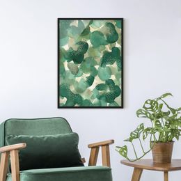 Bild mit Rahmen Bl&auml;tterdach - gerahmte Wandbilder Print Aquarell Kunstdruck Muster Wohnzimmer Schlafzimmer Bad Badezimmer Gr&uuml;n