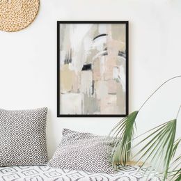 Bild mit Rahmen Kyoto im Wind - gerahmte Wandbilder Print Abstrakt Kunstdruck Wohnzimmer Schlafzimmer Beige