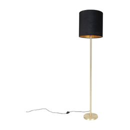 Qazqa Klassische Stehlampe Messing mit schwarzem Schirm 40 cm - Simplo - Schwarz
