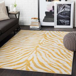 Teppich Kurzflor Wohnzimmer Boho Zebra Design Gelb und Beige 160 x 220 cm - Surya