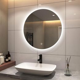 Led Badspiegel Rund Badezimmerspiegel Wandspiegel mit Touch-Schalter,Kaltweiß 6500K 70 cm - S'afielina