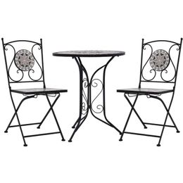 Bonnevie - 3-tlg. Gartenmöbel Set Bistro-Set - Esstisch mit 2 Stühlen Mosaik Keramik Grau BV836851
