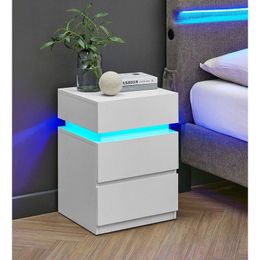 Songmics - vasagle Nachttisch mit LED-Beleuchtung, Beistelltisch, einstellbare Farben, Sofatisch mit 3 Schubladen, Nachtschrank für Schlafzimmer,