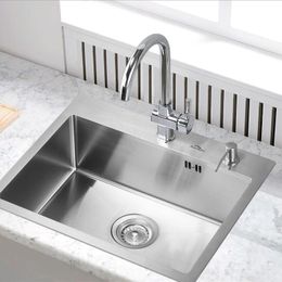 Auralum - Küchenspüle 55 x 45 cm Edelstahl Waschbecken Einbauspüle Spülbecken mit 2 Montagelöcher + Ablaufgarnitur + Seifenspender
