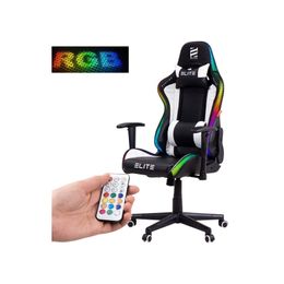 Elite Gaming-Stuhl DESTINY, R&uuml;cken- und Nackenkissen, Wippmechanik, bis 170kg, Sitzh&ouml;he 45-55, MG200 (RGB - Schwarz/Wei&szlig;)