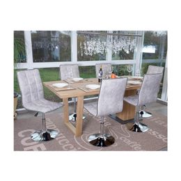 6er-Set Esszimmerstuhl MCW-C41, Stuhl K&uuml;chenstuhl, h&ouml;henverstellbar drehbar, Stoff/Textil MVG ~ vintage kieselgrau
