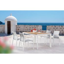 Best Freizeitmöbel Sitzgruppe Paros 5-teilig Tisch + 4 Stapelsessel 160 x 90 cm weiss/Teak - Best Freizeitmöbel