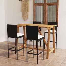 5-tlg. Gartenbar-Set Bartisch Set Gartenmöbel - Bistrotisch mit 4 Stühlen mit Kissen Schwarz BV719556 Bonnevie