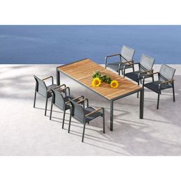 Best Freizeitmöbel Sitzgruppe Paros 7-teilig Tisch + 6 Stapelsessel 210 x 90 cm anthrazit/Teak - Best Freizeitmöbel