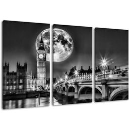 Pixxprint Leinwandbild Big Ben vor Mond in London, Big Ben vor Mond in London 3Teiler (120x80cm) (1 St), Leinwandbild fertig bespannt