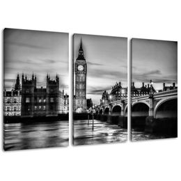 Pixxprint Leinwandbild Big Ben bei Nacht, Big Ben bei Nacht 3Teiler (120x80cm) (1 St), Leinwandbild fertig bespannt, inkl. Zackenaufhänger