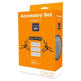 ZACO Saugroboter Zubehör-Set für A4s, Zubehör für A4s, (Zubehör-Set, 8-tlg., 3x Feinpartikel-Filter, 4x Seitenbürsten (2 Paar), 1x Hauptbürste), Ersat
