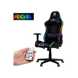 Elite Gaming-Stuhl DESTINY, R&uuml;cken- und Nackenkissen, Wippmechanik, bis 170kg, Sitzh&ouml;he 45-55, MG200 (RGB - Schwarz)