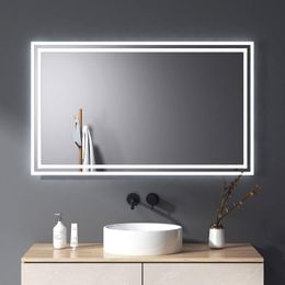 Badspiegel mit Beleuchtung 100x60cm, led Badezimmerspiegel mit Anti-Beschlag und Seitenknopf-Schalter, 2 Lichtfarben - Warmweiß/Kaltweiß Licht