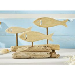 Deko Objekt Fischtrio aus Holz, Unikat, Dekofigur mit 3 Fischen, Tischdeko