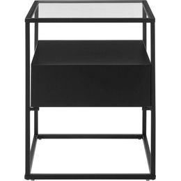 MCA furniture Beistelltisch Evora, Glastop mit Schublade push to open, schwarz