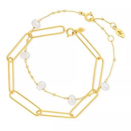 Leaf Armband - Bracelet Set Big Square/Pearl, silver gold plate - in silber - Armband für Damen