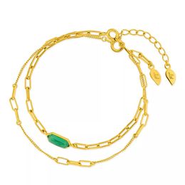 Leaf Armband - Bracelet Set Cube, green Agate, silver gold plate - in grün - Armband für Damen