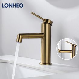 Badarmatur 360° Drehbar Auslauf Hochdruck Wasserhahn Waschbecken Mischbatterie Waschtischarmatur Einhandmischer fürs Badezimmer, Gold - LONHEO