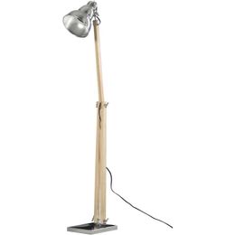 HOMCOM Stehlampe mit Verstellbarem Schirm, Höhenverstellbare Stehleuchte, Standleuchte E27 Fassung, Massivholz Metall, 64 x 18 x 133 cm - Silber +