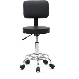 Grosmonde - Tabouret de technicien, avec dossier, demi cuir pu, barre d'air certifiée sgs, coton profilé épaisseur 8cm, roues nylon, 150kg, coussin