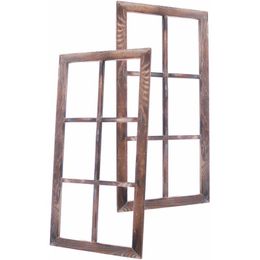Spetebo - Deko Fensterrahmen natur geflammt - 2er Set - Holz Wand Rahmen zum Dekorieren