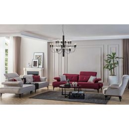 JVmoebel Wohnzimmer-Set Sofagarnitur Sofa Zweisitzer Sitzer Sessel Grau Stoff Rosa Polyester