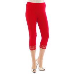 YESET Caprihose Capri 3/4 Leggings Spitze Baumwolle Damen ROT XL