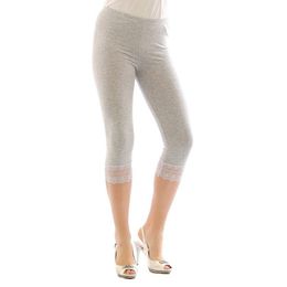 YESET Caprihose Capri 3/4 Leggings Spitze Baumwolle Damen GRAU-HELL L