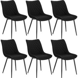 Esszimmerstühle 6er Set Küchenstuhl Polsterstuhl Wohnzimmerstuhl Sessel mit Rückenlehne, Sitzfläche aus Leinen, Metallbeine Schwarz - schwarz - WOLTU