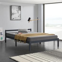 Holzbett Nakkila 140x200 cm Doppelbett mit Kopfteil Dunkelgrau en.casa - Dunkelgrau