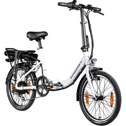 Zündapp Zündapp E-Bike Z110, 7 Gang Shimano RD-TY21 Tourney Schaltwerk, Kettenschaltung, Heckmotor, 374,4 Wh Akku, Pedelec, Elektrofahrrad für Damen u. Herren, Klapprad, weiß