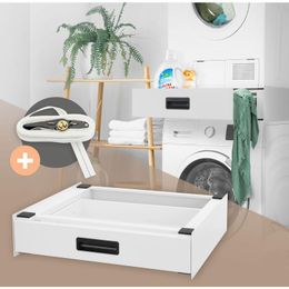 ML-Design Verbindungsrahmen für Waschmaschine und Trockner mit ausziehbarer Schublade, 60x55 cm, Weiß, aus Stahl, rutschfest, Zwischenbausatz Universal